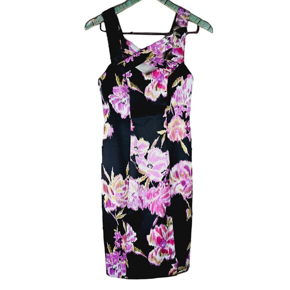 Cache | Dresses | Vintage Cache Floral Silky Satin Criss Cross Bodycon ...